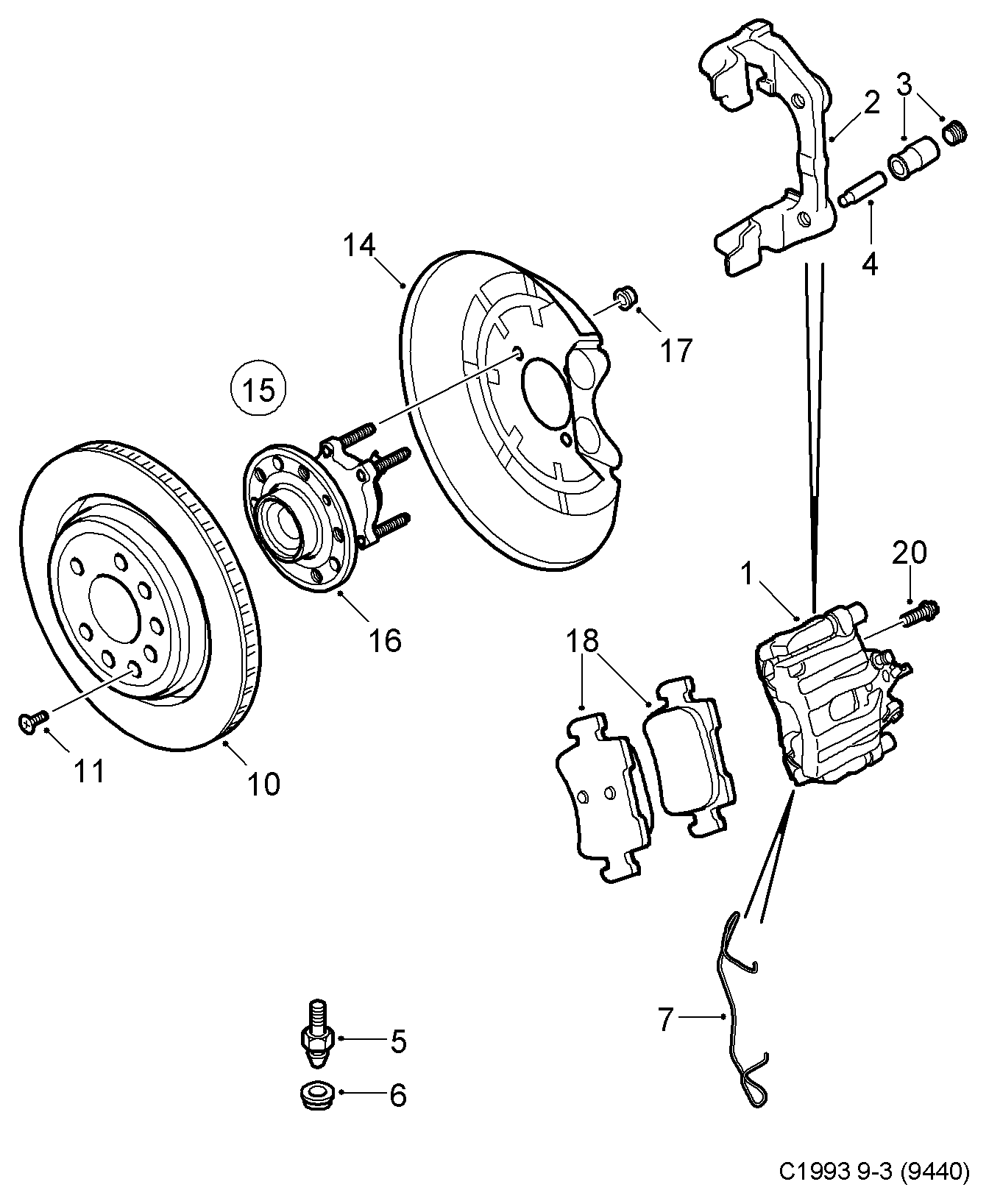 Opel 11093893 - Brake disc and caliper, (2003-2005) , 4d, 5d, cv: 2 pcs.